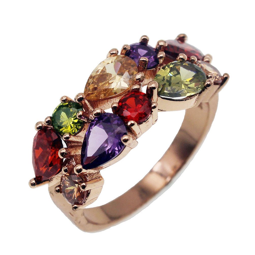 Vanessa Rose Gold Multi Gemstone Jewelry Sets for Women,Sparkling Garnet Amethyst Morganite Peridot Topaz (6# Ring)