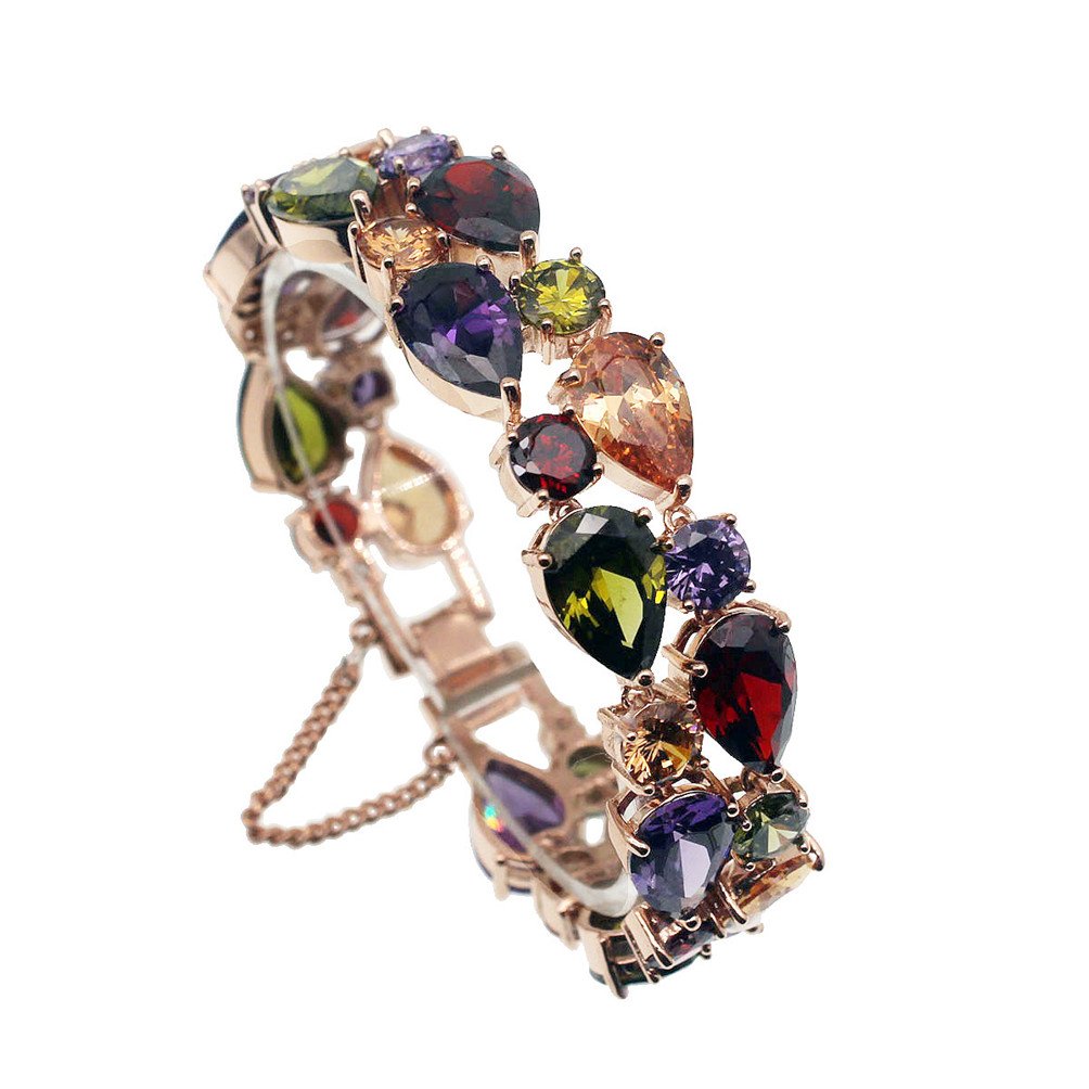 Vanessa Rose Gold Multi Gemstone Jewelry Sets for Women,Sparkling Garnet Amethyst Morganite Peridot Topaz (7 inch Bracelet)