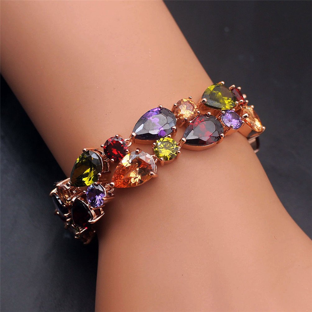 Vanessa Rose Gold Multi Gemstone Jewelry Sets for Women,Sparkling Garnet Amethyst Morganite Peridot Topaz (7 inch Bracelet)