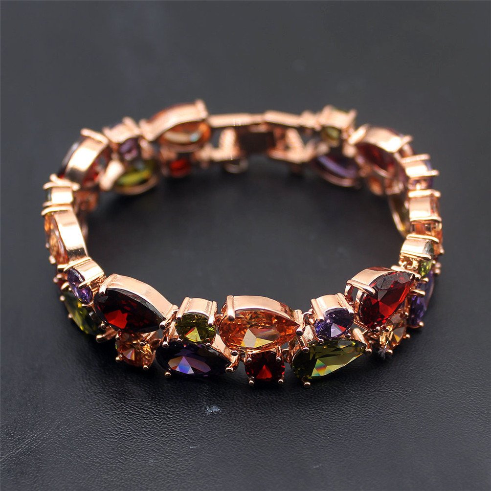 Vanessa Rose Gold Multi Gemstone Jewelry Sets for Women,Sparkling Garnet Amethyst Morganite Peridot Topaz (7 inch Bracelet)