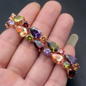 Vanessa Rose Gold Multi Gemstone Jewelry Sets for Women,Sparkling Garnet Amethyst Morganite Peridot Topaz (7 inch Bracelet)