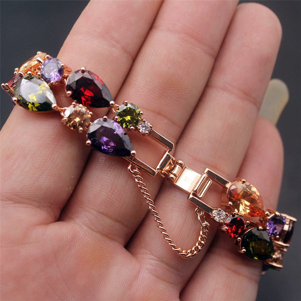 Vanessa Rose Gold Multi Gemstone Jewelry Sets for Women,Sparkling Garnet Amethyst Morganite Peridot Topaz (7 inch Bracelet)