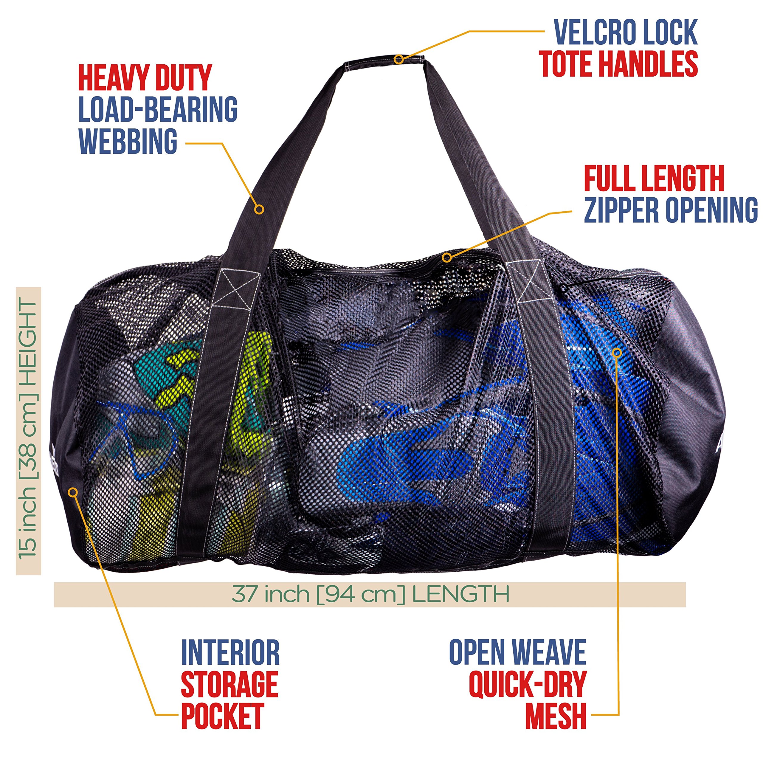 Athletico Mesh Dive Duffel Bag for Scuba or Snorkeling - XL Mesh Travel Duffle for Scuba Diving and Snorkeling Gear & Equipment - Dry Bag Holds Mask, Fins, Snorkel, and More