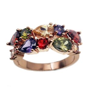 vanessa rose gold multi gemstone jewelry sets for women,sparkling garnet amethyst morganite peridot topaz (7# ring)