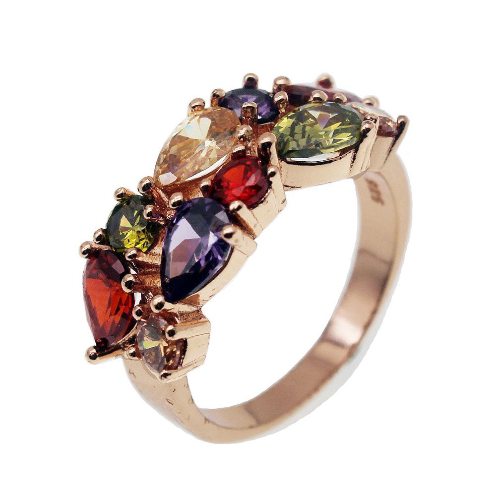 Vanessa Rose Gold Multi Gemstone Jewelry Sets for Women,Sparkling Garnet Amethyst Morganite Peridot Topaz (7# Ring)