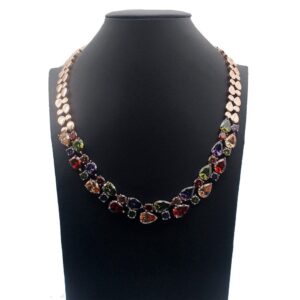 Vanessa Rose Gold Multi Gemstone Jewelry Sets for Women,Sparkling Garnet Amethyst Morganite Peridot Topaz (Necklace)