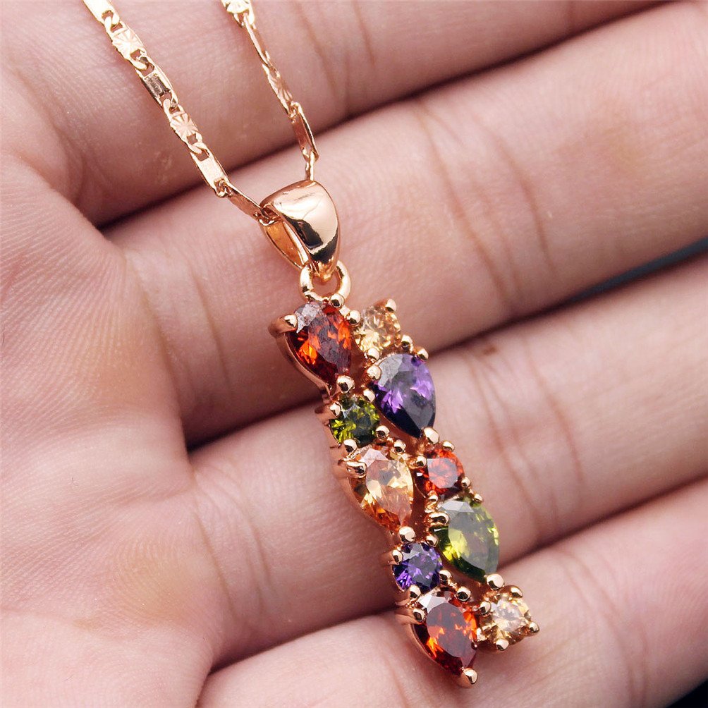 Vanessa Rose Gold Multi Gemstone Jewelry Sets for Women,Sparkling Garnet Amethyst Morganite Peridot Topaz (Pendant)