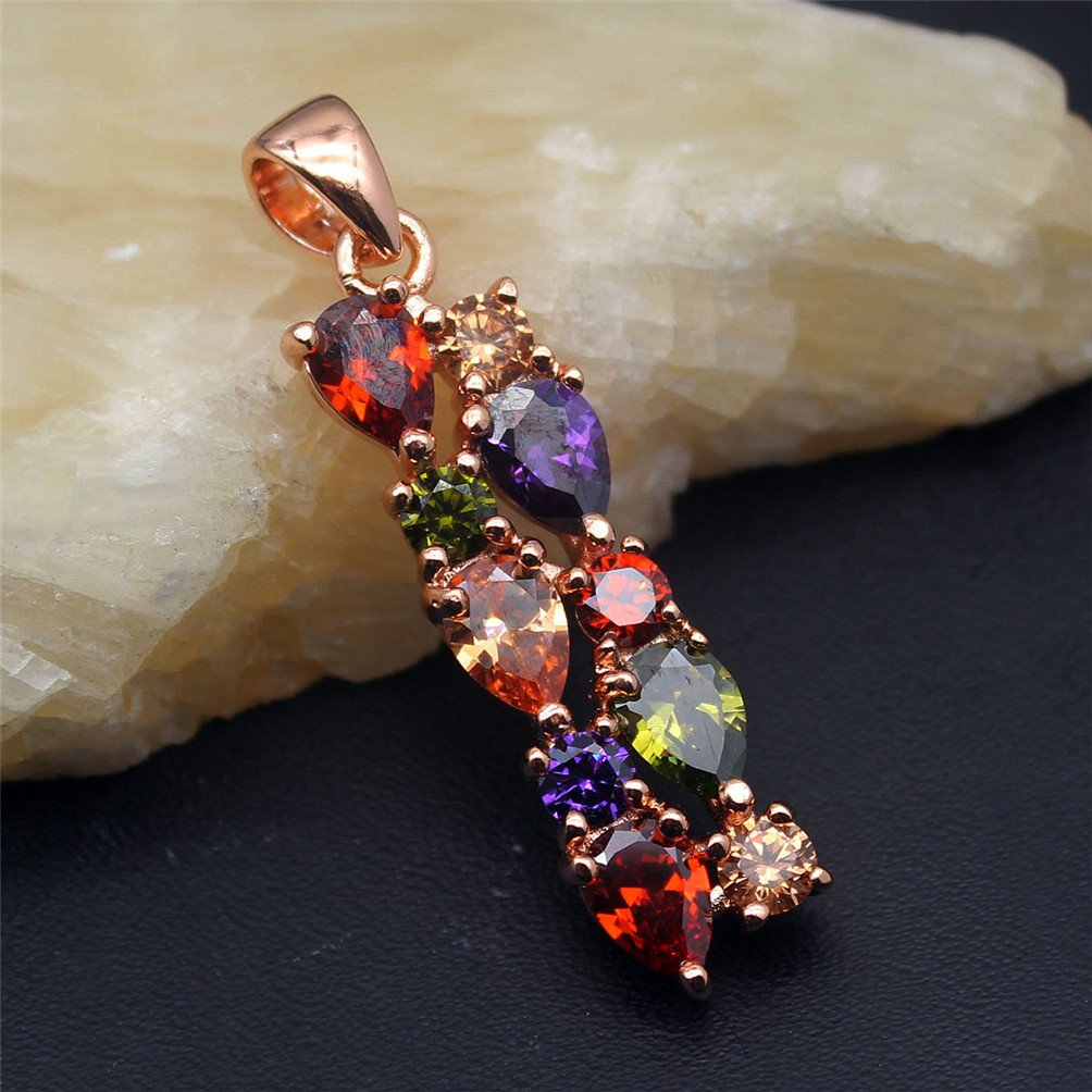 Vanessa Rose Gold Multi Gemstone Jewelry Sets for Women,Sparkling Garnet Amethyst Morganite Peridot Topaz (Pendant)