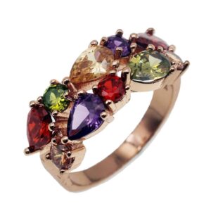 Vanessa Rose Gold Multi Gemstone Jewelry Sets for Women,Sparkling Garnet Amethyst Morganite Peridot Topaz (9# Ring)