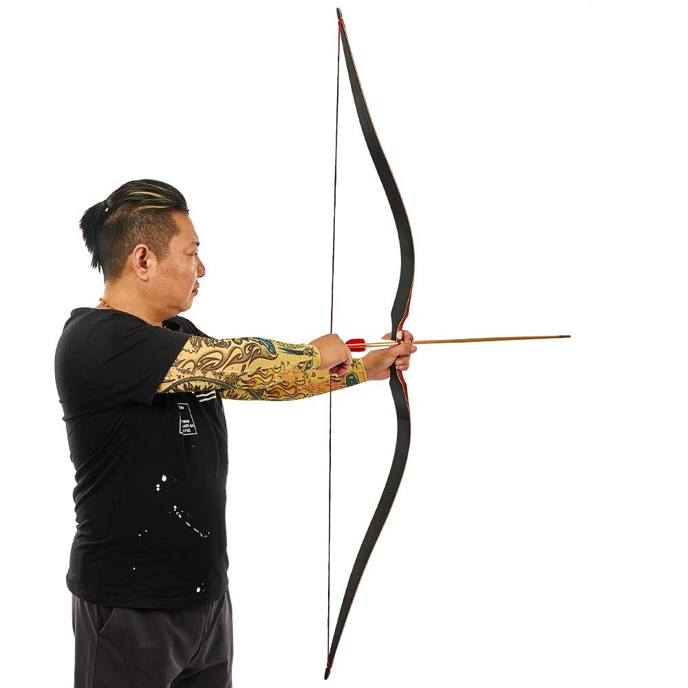 TOPARCHERY Archery 60'' Longbow Outdoor Hunting Recurve Bow and Arrow One Piece Traditional Wood Hunting Bow RIGHT/LEFT HANDED 30 35 40 45 50LBS with String Silencer