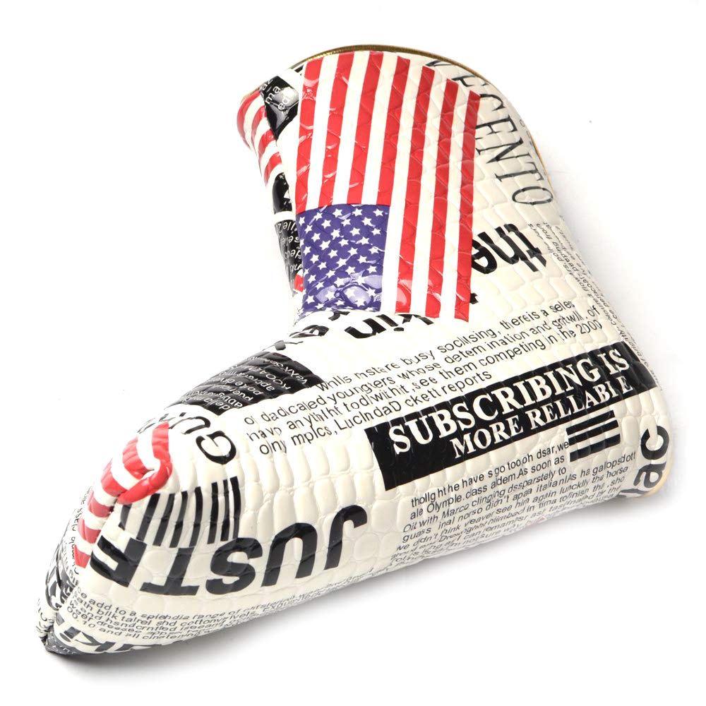 GOOACTION USA Golf Club Blade Putter Cover Magnetic Closure Creative American Flag and Newspaper Pattern Design Synthetic Leather Putters Headcover