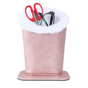 MOSISO Eyeglasses Holder, Plush Lined PU Leather Stand Case with Magnetic Base, Rose Gold