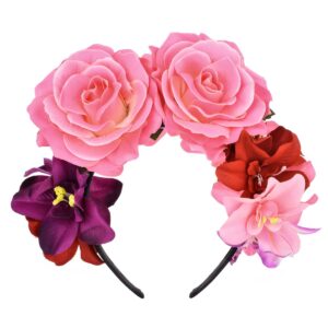 dreamlily day of the dead headband costume rose flower crown mexican headpiece bc40 (mexican festival crown pink)