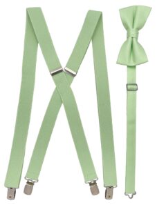 spencer j's men's x back suspenders & bowtie set variety of colors (celery)