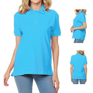 fresh tee women's adult unisex 100% cotton classic fit polo shirt short sleeve for daily work school uniform (large, sky blue)