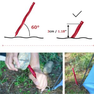 Azarxis Aluminum Tent Stakes Pegs Heavy Duty Lightweight for Camping Sand - 10 Pack (Red - Spiral - 9.84 Inches)