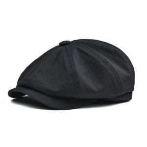 botvela men's newsboy flat cap 100% cotton gatsby ivy golf cabbie hat (black, 7 3/8)