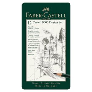 faber-castell castell 9000 art - set of 12 (8b, 7b, 6b, 4b, 2b, b, hb, f, h, h & 2h)