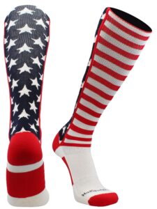 usa american flag stars and stripes over the calf socks (navy/red/white, large) - patriotic knee high socks for softball, baseball, football, soccer & more - patriotic sports socks