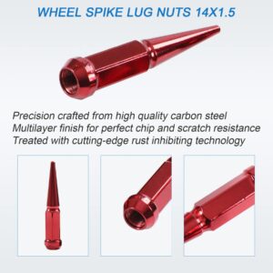 JDMSPEED New Wheel Spike Lug Nuts (24pcs) with 1 Socket Key Red 14x1.5 4.5 Tall 6 Lug 14mmx1.5 Replacement for GMC Chevy Ford Vehicles