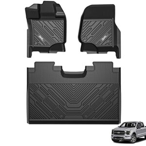 3w floor mats fit for ford f150/f-150 lightning supercrew cab 2015-2024, tpe all weather custom fit car accessories 1st and 2nd row full set car liners (without under-seat storage)