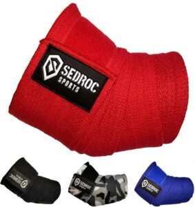 sedroc sports weight lifting elbow wraps powerlifting support sleeves straps - pair (solid red)