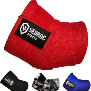 Sedroc Sports Weight Lifting Elbow Wraps Powerlifting Support Sleeves Straps - Pair (Solid Red)