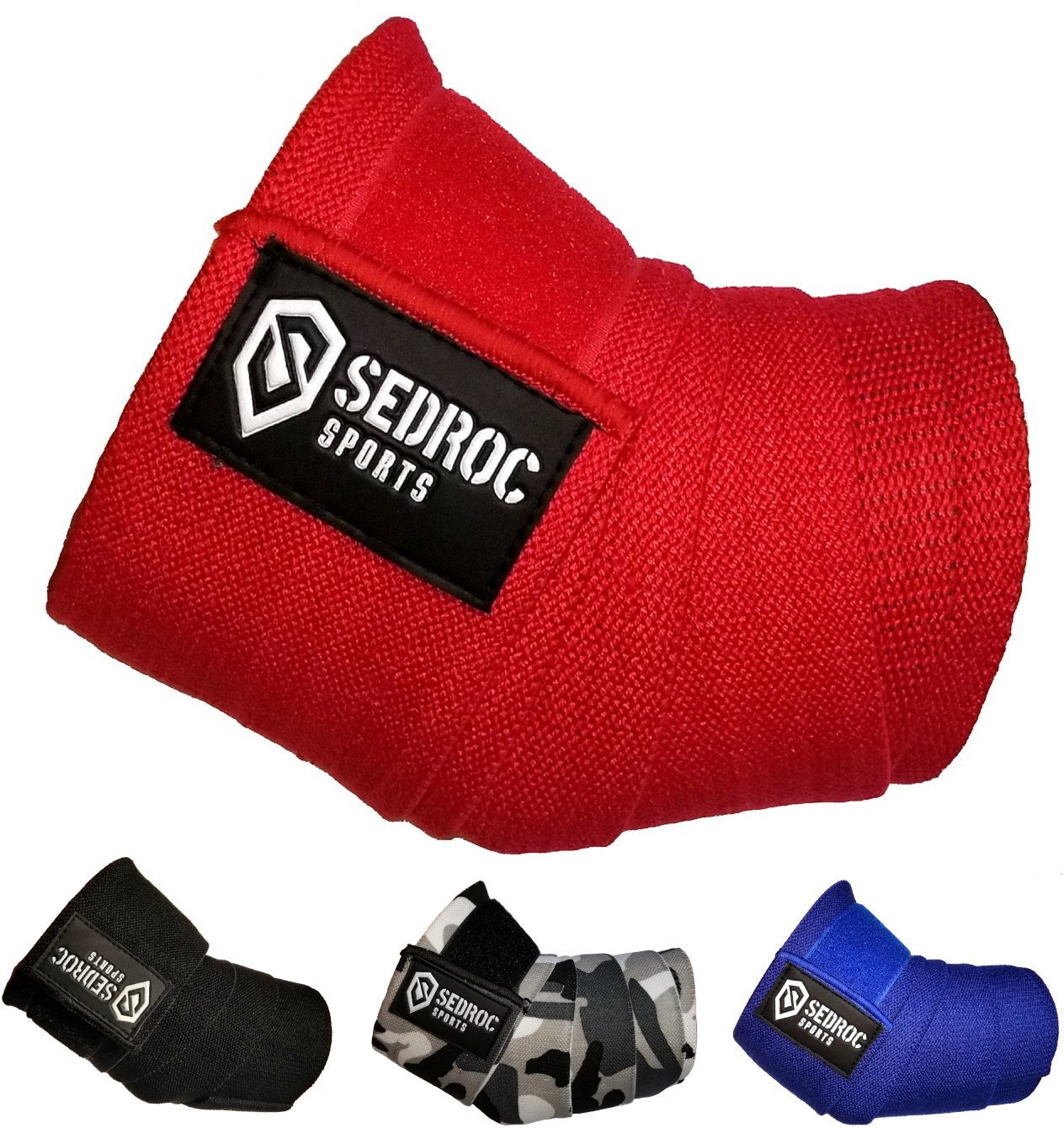 Sedroc Sports Weight Lifting Elbow Wraps Powerlifting Support Sleeves Straps - Pair (Solid Red)