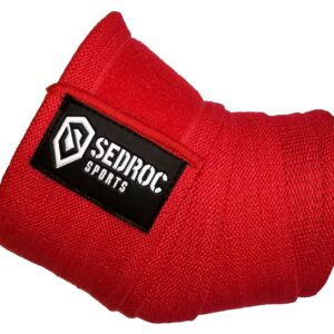 Sedroc Sports Weight Lifting Elbow Wraps Powerlifting Support Sleeves Straps - Pair (Solid Red)