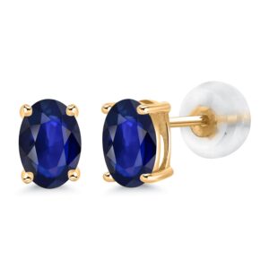 gem stone king 14k yellow gold oval blue sapphire stud earrings | 0.90 cttw | gemstone september birthstone | oval 6x4mm | gold earrings for women