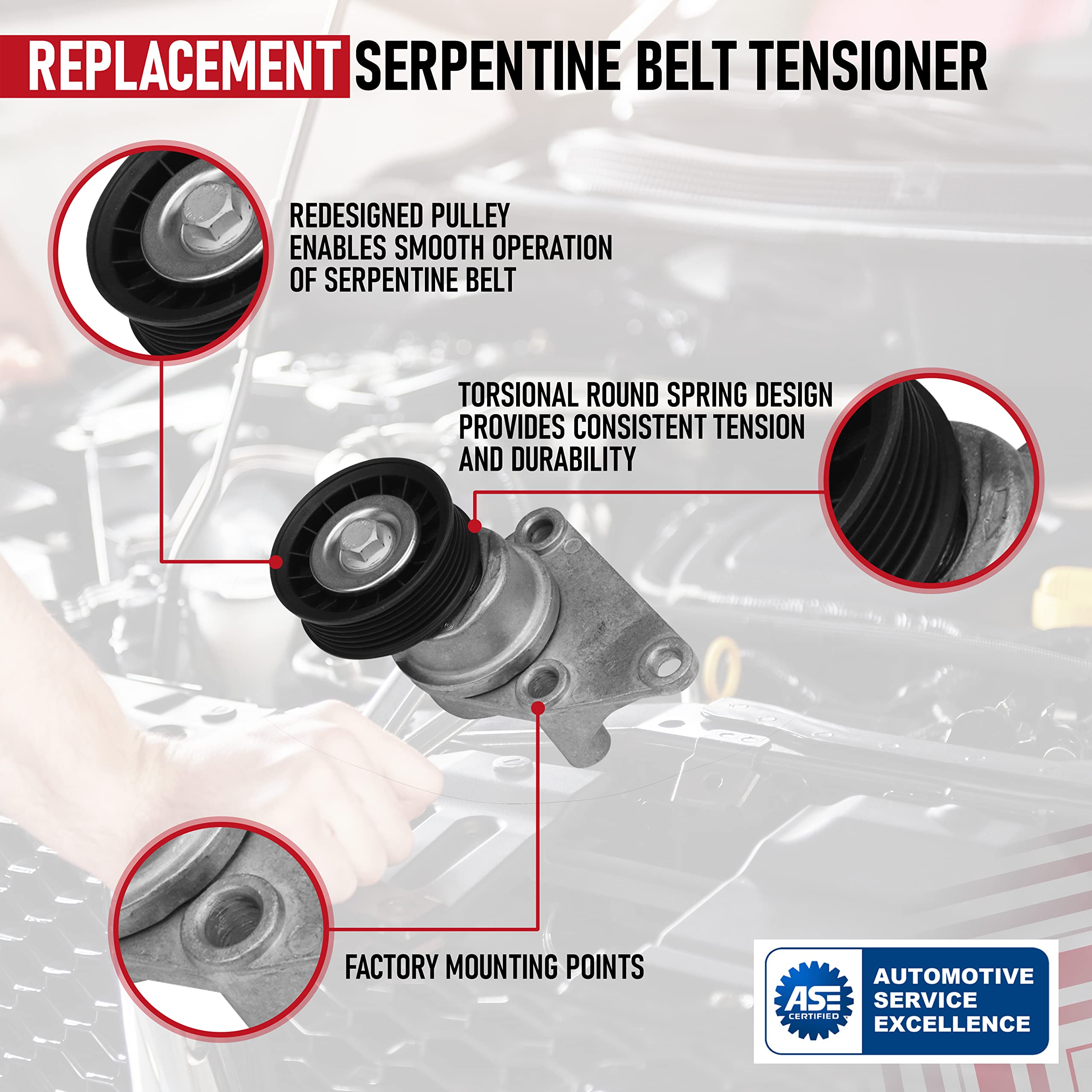 Automatic Serpentine Belt Tensioner Pulley Assembly - Replaces 38158, 88929140 - Compatible with Chevy, GMC & Other GM Vehicles - Avalanche, Silverado, Trailblazer, Sierra, Tahoe, Yukon, Escalade