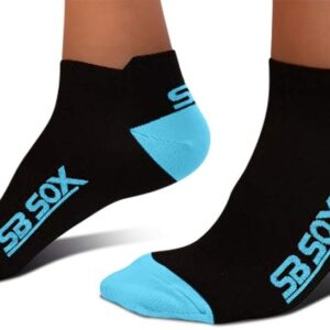 SB SOX Lite Plantar Fasciitis Compression Socks (2 Pairs) for Women & Men - Lowcut Socks for Running, Athletic, Daily Use (Black/Blue, Large)