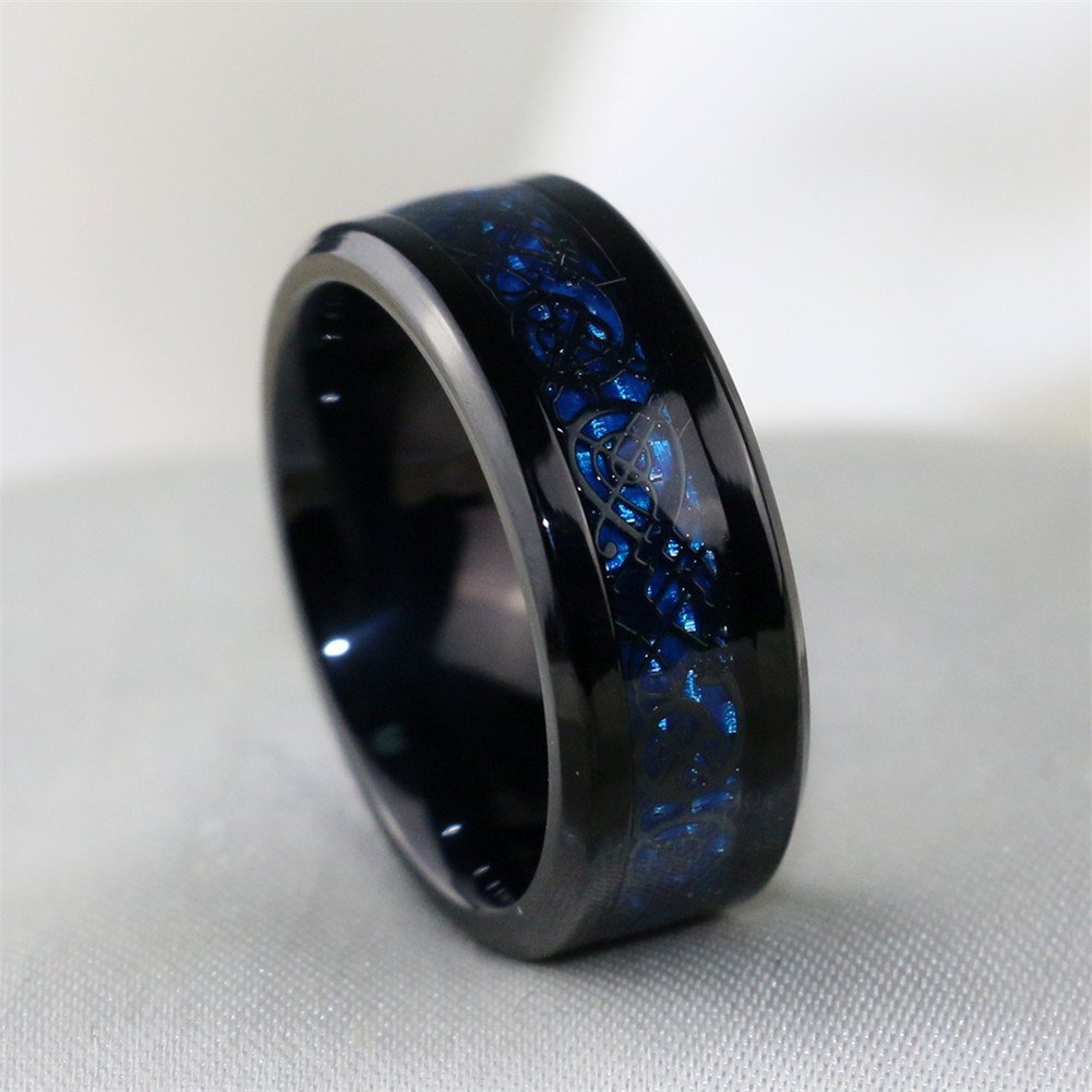 Couple Ring Bridal Set His Hers Women Black Gold Plated Blue CZ Men Celtic Dragon stainless steel Wedding Band Jewelry