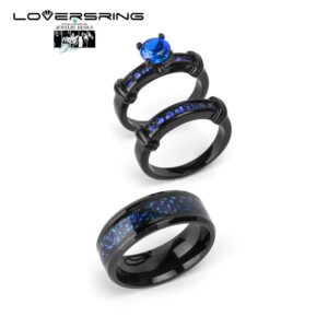 Couple Ring Bridal Set His Hers Women Black Gold Plated Blue CZ Men Celtic Dragon stainless steel Wedding Band Jewelry