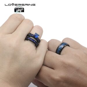 Couple Ring Bridal Set His Hers Women Black Gold Plated Blue CZ Men Celtic Dragon stainless steel Wedding Band Jewelry