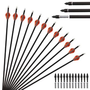 sinoart carbon arrows 100% carton fiber shaft 340/400/500 spine press-fit nocks vanes arrows for bow pack of 6 or 12 (12pack, 400spine)