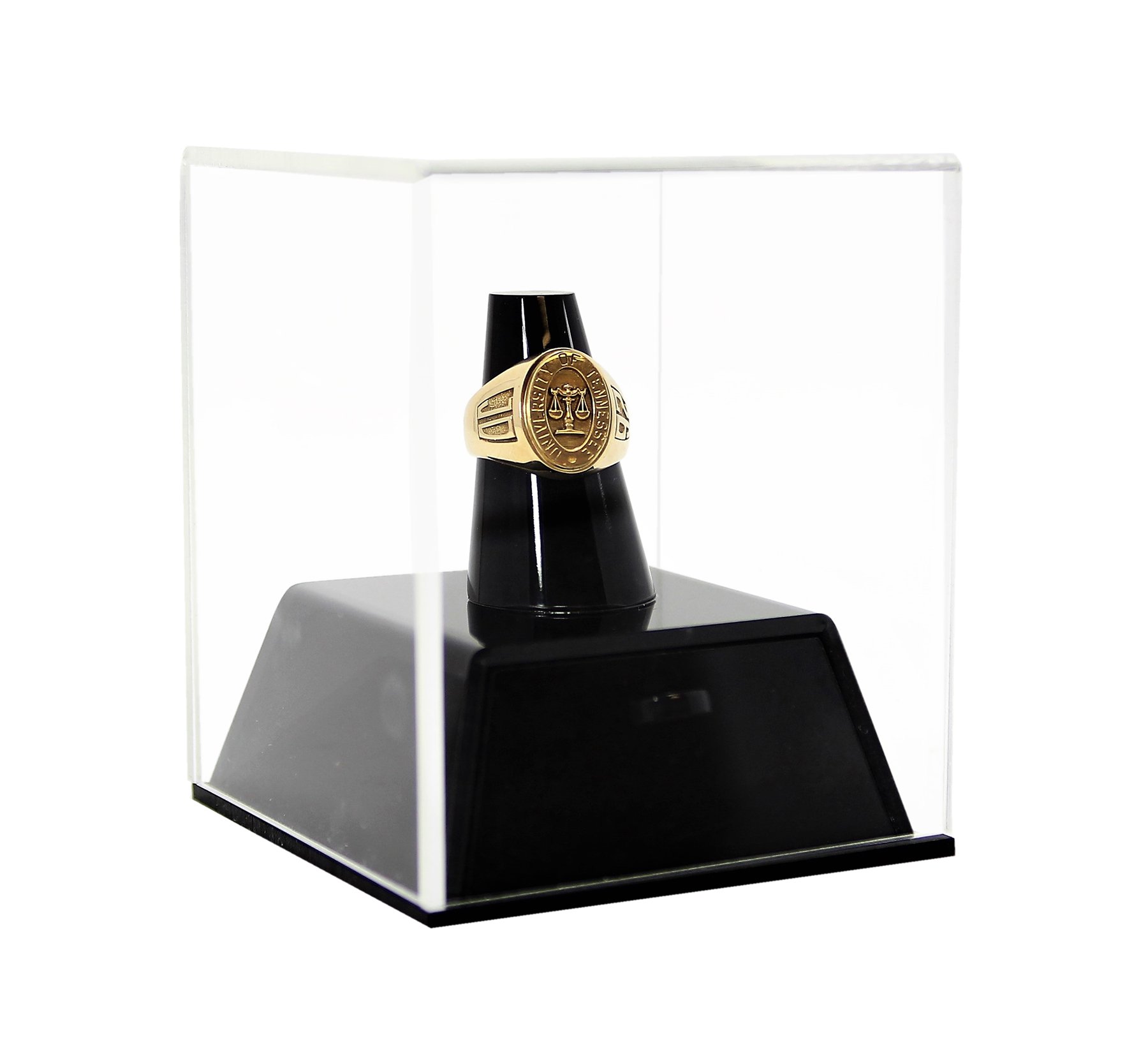 Better Display Cases Clear Acrylic Championship School Ring Display Case with Drawer and Black Acrylic Ring Holder (A064-A)