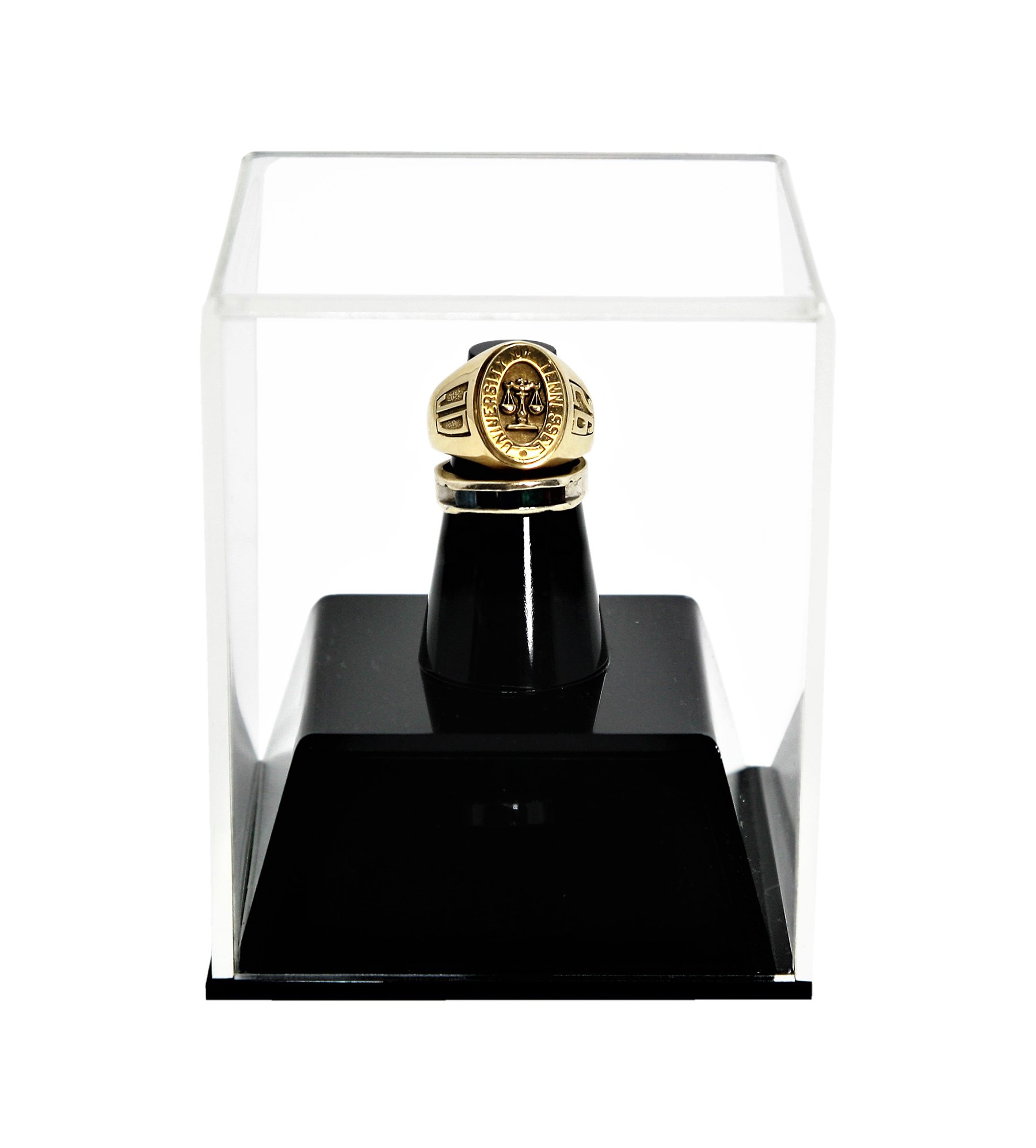 Better Display Cases Clear Acrylic Championship School Ring Display Case with Drawer and Black Acrylic Ring Holder (A064-A)