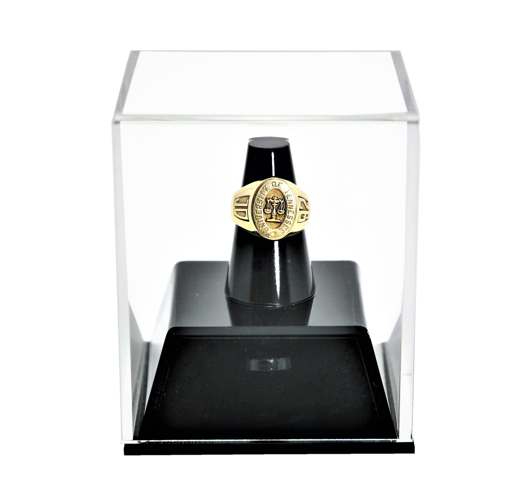 Better Display Cases Clear Acrylic Championship School Ring Display Case with Drawer and Black Acrylic Ring Holder (A064-A)