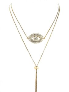 leslie boules gold evil eye lariat necklace for women 18k gold plated sliding adjustable chain choker jewelry