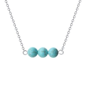 wunionup turquoise bead choker jewelry necklace - handmade minimalist natural dainty tiny simple cute genuine small round healing turquoise dainty bar stone gemstone necklace silver 16 inch for women