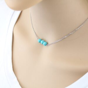 Wunionup Turquoise Bead Choker Jewelry Necklace - Handmade Minimalist Natural Dainty Tiny Simple Cute Genuine Small Round Healing Turquoise Dainty Bar Stone Gemstone Necklace Silver 16 inch for Women