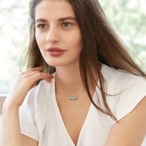 Wunionup Turquoise Bead Choker Jewelry Necklace - Handmade Minimalist Natural Dainty Tiny Simple Cute Genuine Small Round Healing Turquoise Dainty Bar Stone Gemstone Necklace Silver 16 inch for Women