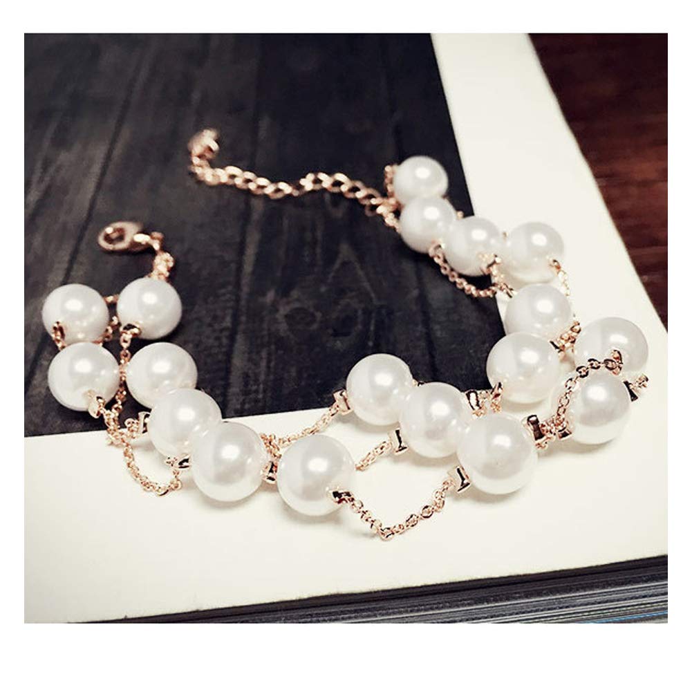 Wedding Charm Rose Gold Stackable Imitation Pearl Strand Anklet Link Chain Bracelet Bangle for Bridal