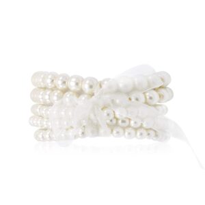 cryshimmer 5 pcs faux pearl bracelet set for women beaded stretch strand bracelets for bridal party (white)