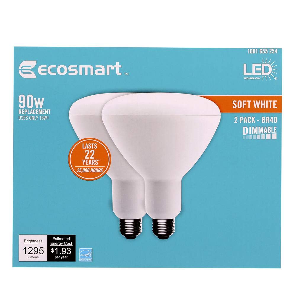 EcoSmart 90-Watt Equivalent BR40 Dimmable LED Light Bulb, Soft White (2-Pack