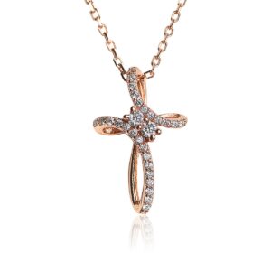 a+o crystal cross necklace for women in rose gold