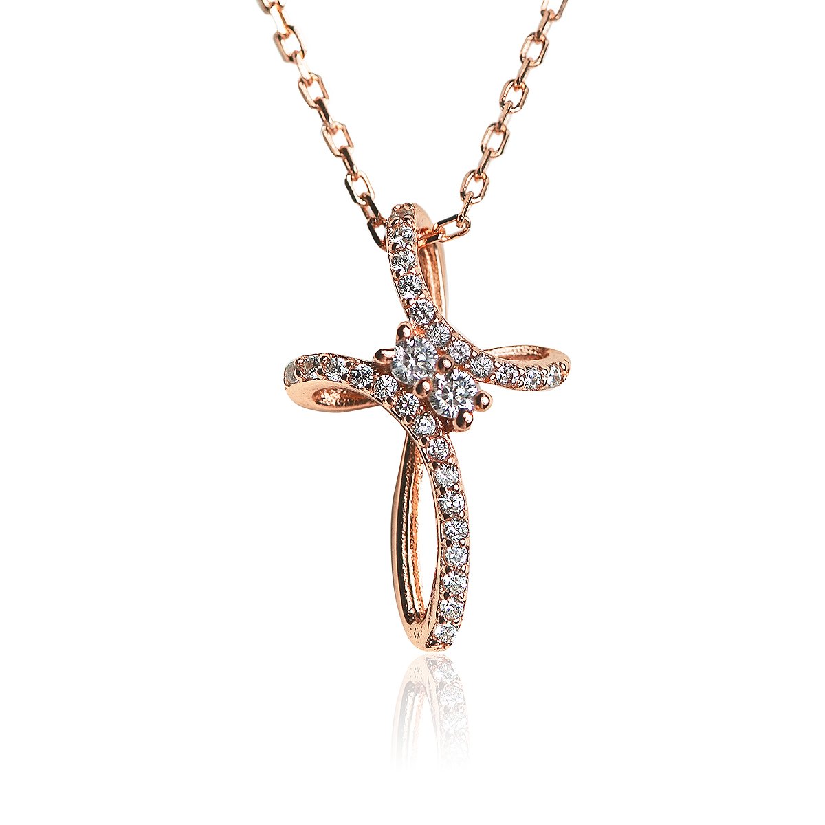 A+O Crystal Cross Necklace for Women in Rose Gold