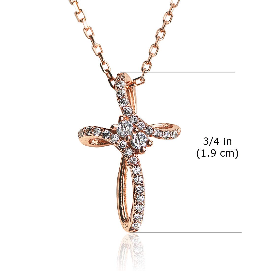 A+O Crystal Cross Necklace for Women in Rose Gold