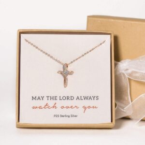 A+O Crystal Cross Necklace for Women in Rose Gold